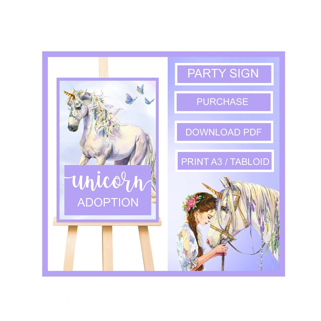 Purple Unicorn Adoption Party Sign Adoption Certificates - Etsy