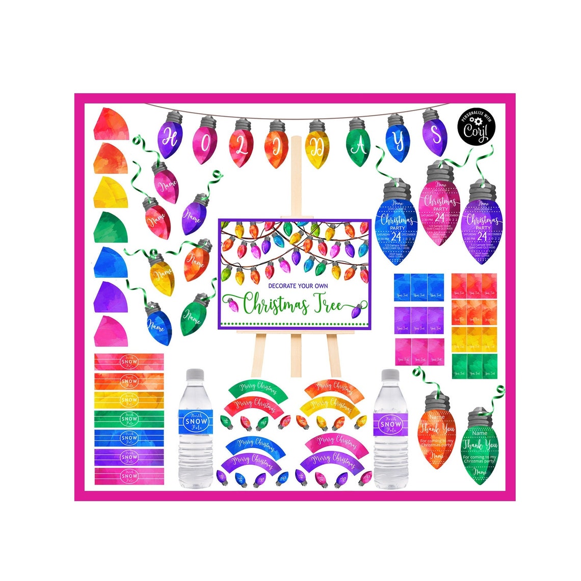 Christmas Lights Themed Party Printables Editable Rainbow Xmas Party christmas-lights-themed-party-printables-editable-rainbow-xmas-party