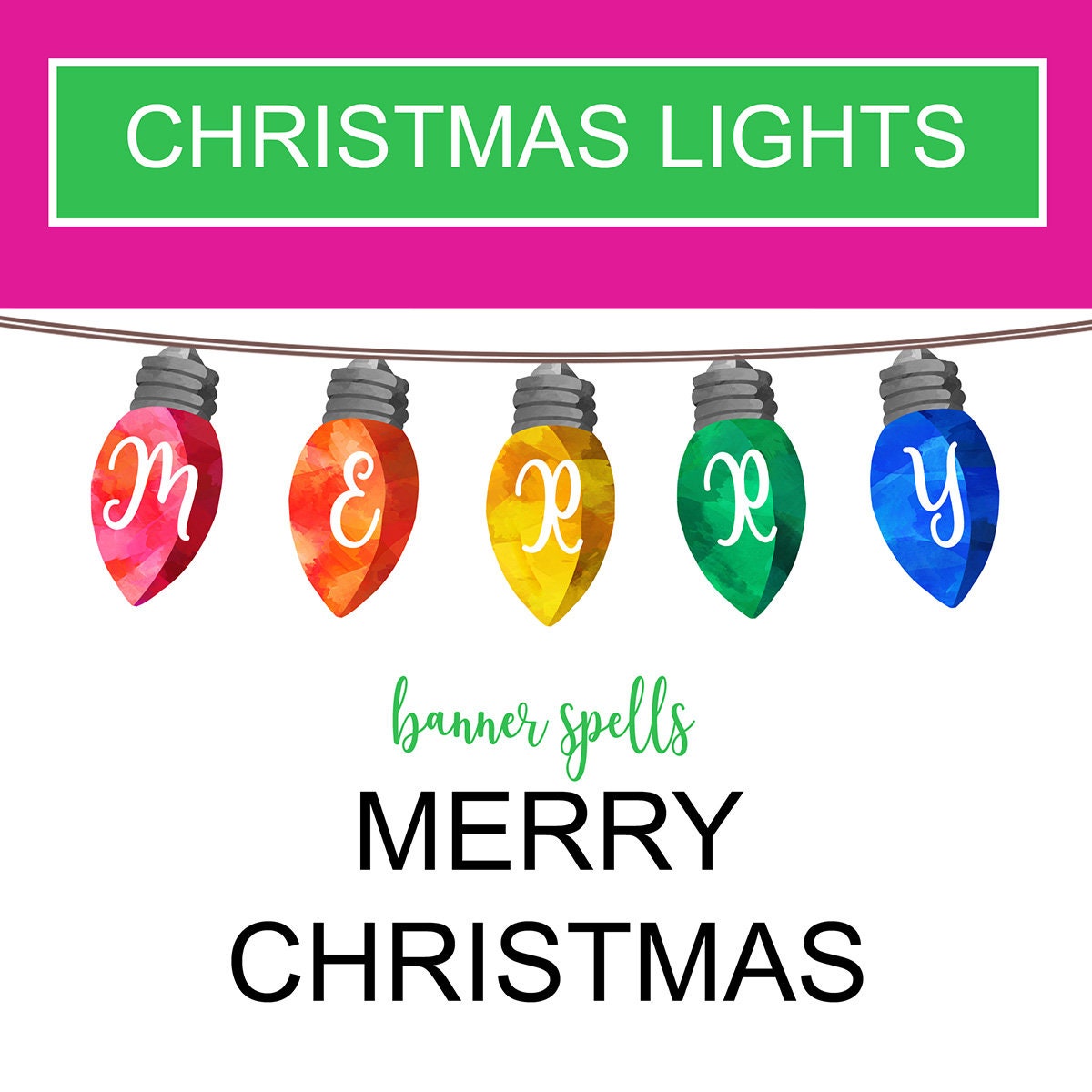 Christmas Lights Party Banner, Digital Download Xmas Party Printables ...
