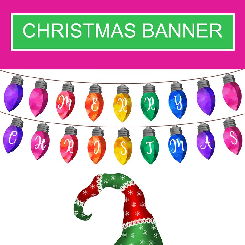 Christmas Lights Party Banner, Digital Download Xmas Party Printables ...