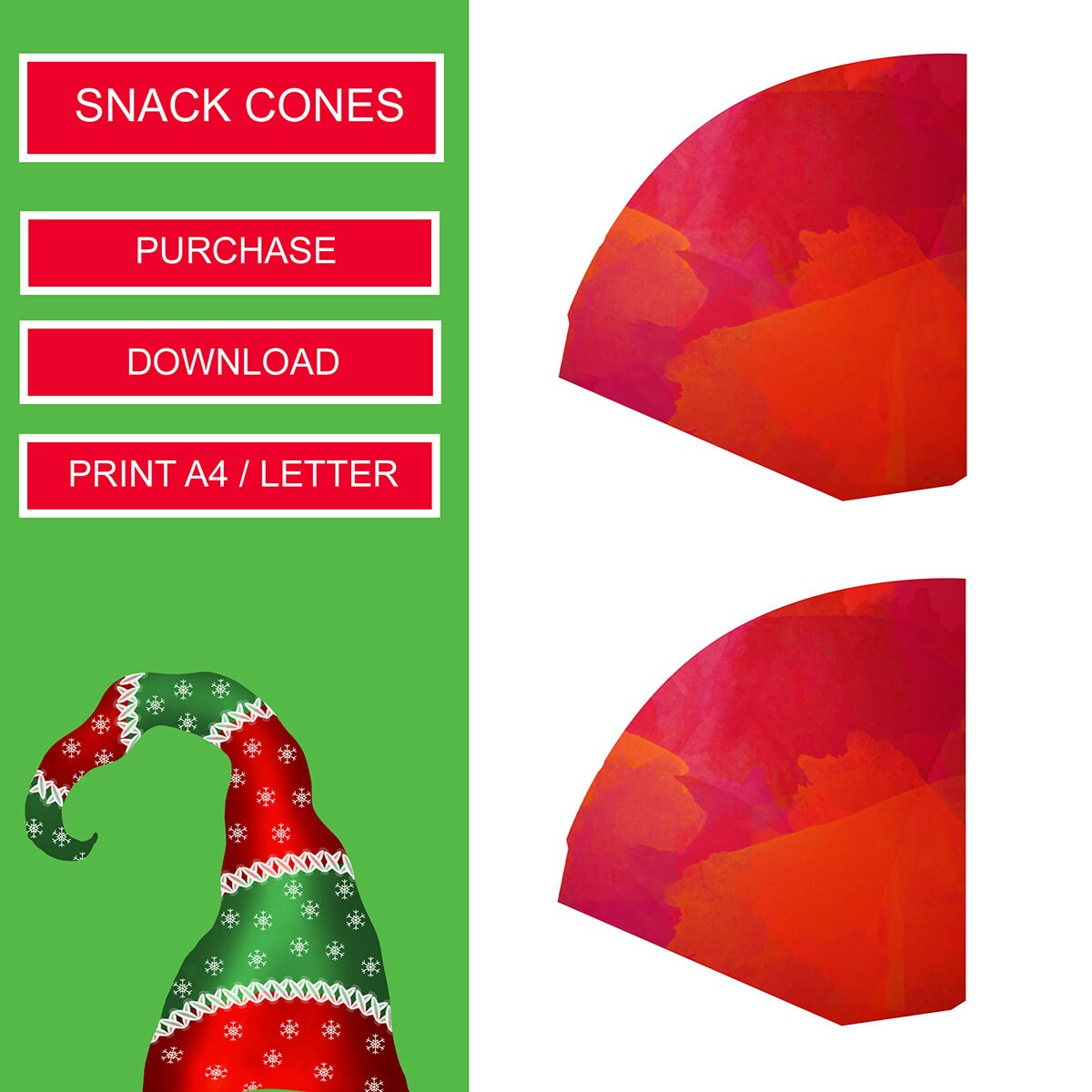 Christmas Party Snack Cones, Instant Download Christmas Popcorn Cones ...