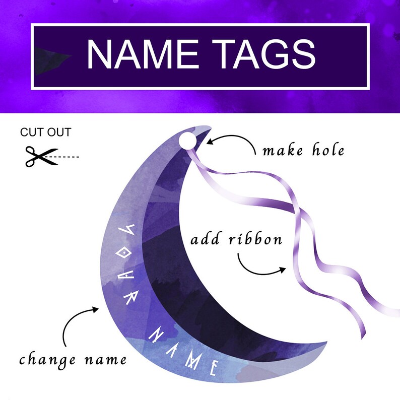Editable Moon Name Tags, Instant Download Witch Party Printables ...