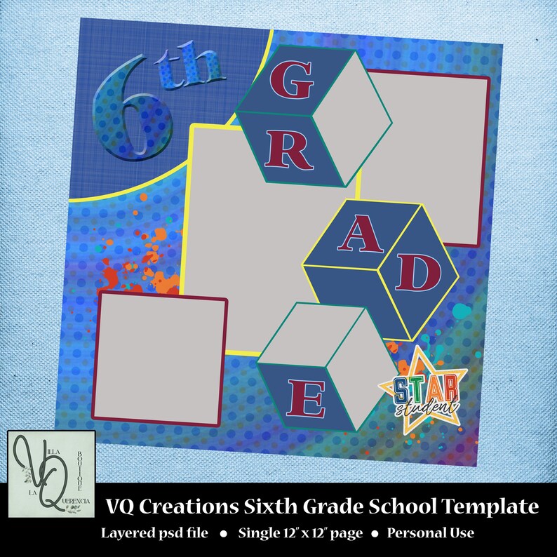 VQ Creations Sixth Grade Scrapbooking Photoshop Single Page School ...