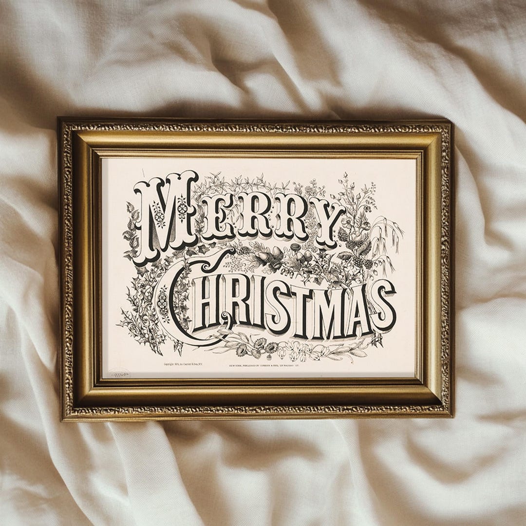 Merry Christmas Vintage Typography Print | Traditional Christmas Decor ...
