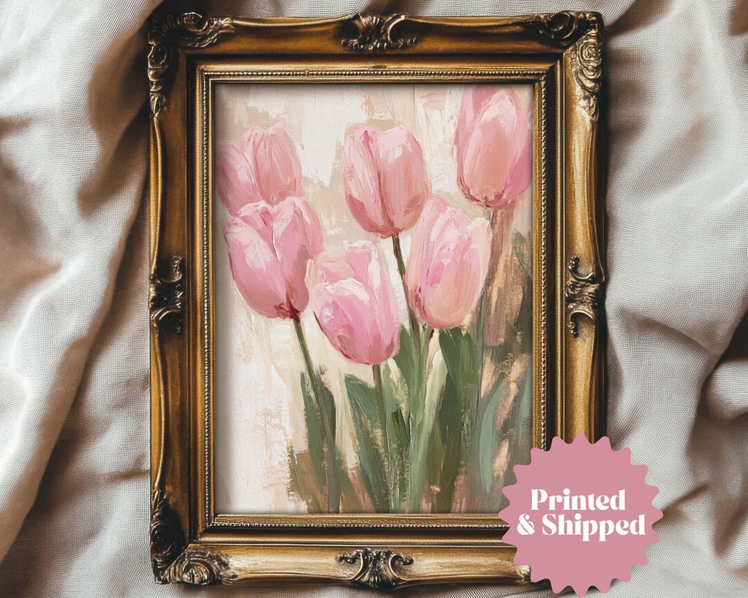 Pink Flowers Print Vintage Style Wall Art | Cottage Spring Decor ...