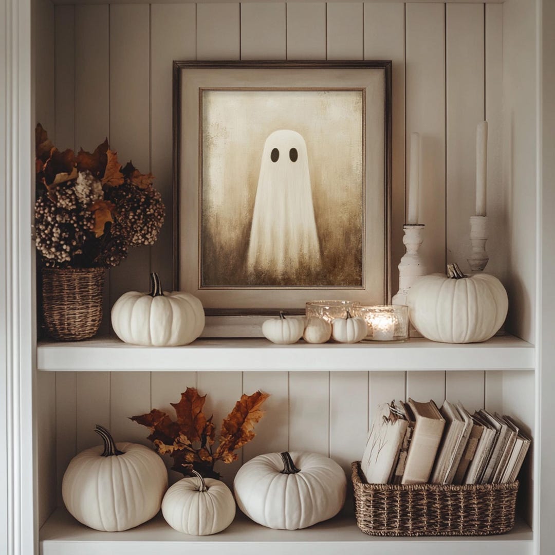 Rustic Vintage Style Ghost Portrait Drawing Muted Halloween Wall Art ...