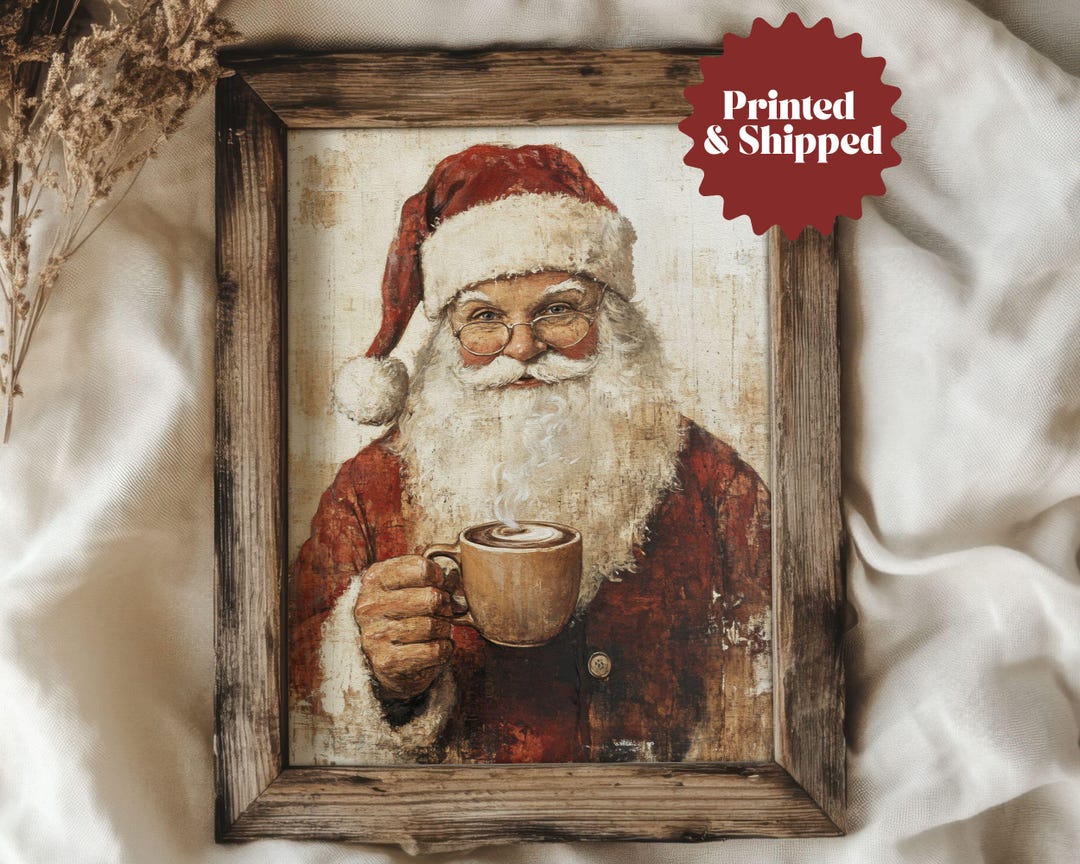 Santa Claus Coffee Print | Nostalgic Cottage Christmas Decor | PRINTED ...