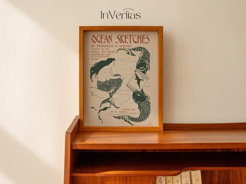 Vintage Mermaid Book Cover Art Print Mythology Decor - Etsy