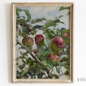 Vintage Apple Tree Painting | Rustic Kitchen Wall Art | Farmhouse Decor ...