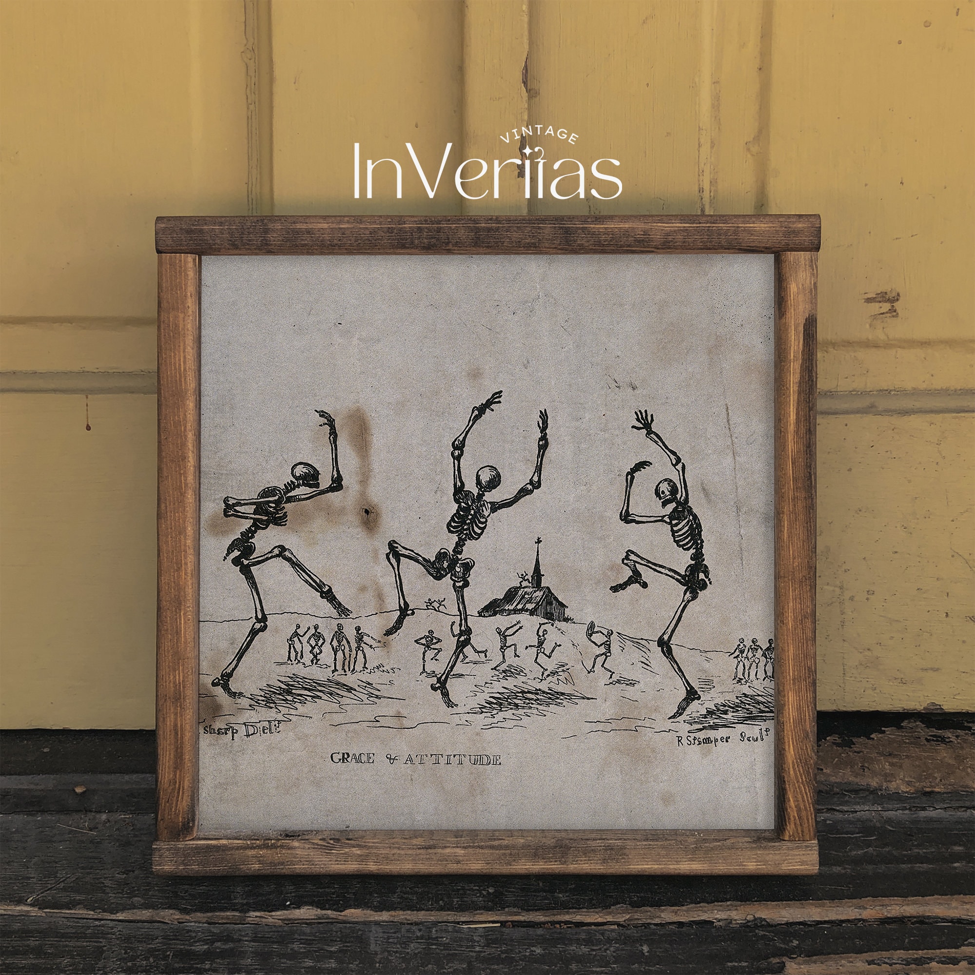 Vintage Dancing Skeletons Print Creepy Halloween Art - Etsy