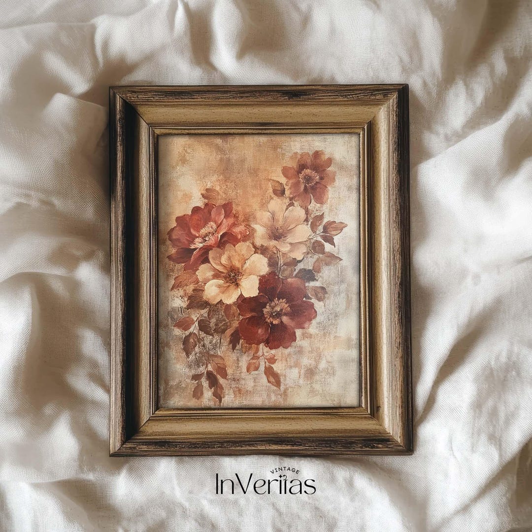 Maroon Fall Flowers Print Aesthetic Fall Wall Art | Vintage Cottage ...