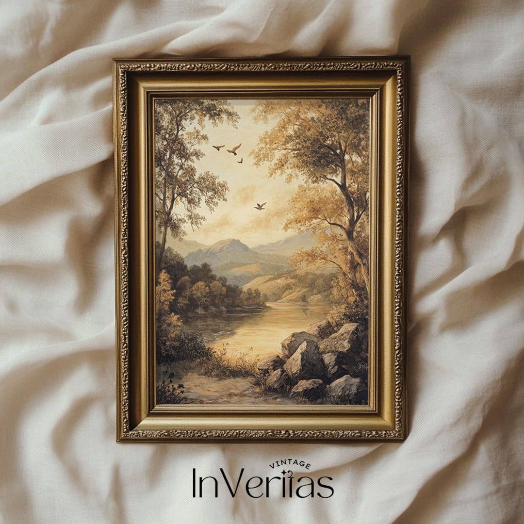 Muted Sepia Autumn Landscape Print Vintage Style Wall Art | Rustic Old ...