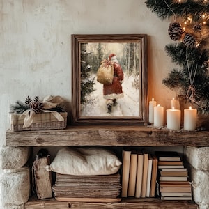 Santa Claus in Winter Forest Print Vintage Style Painting | Cozy ...