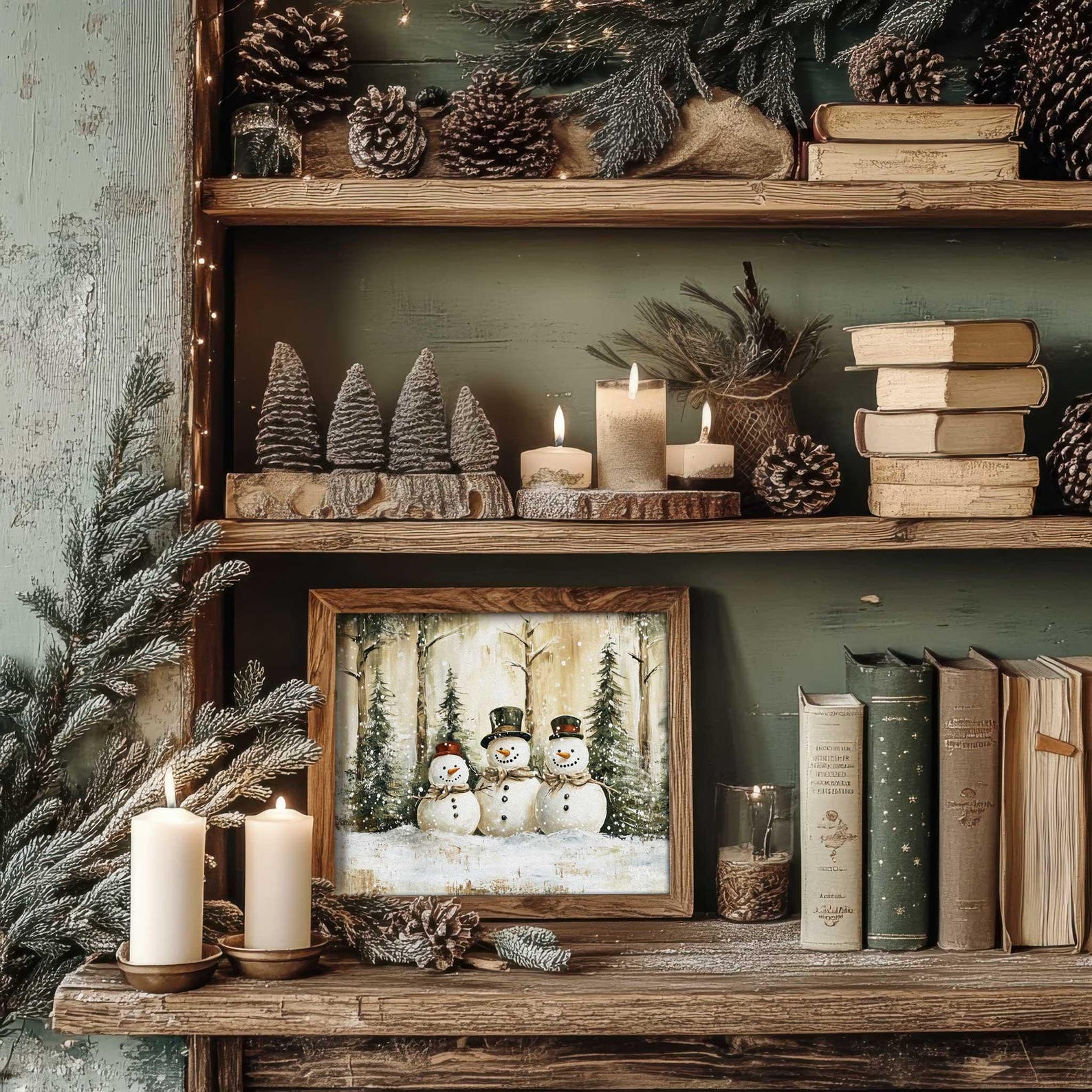 Snowman Family Rustic Print | Cozy Cottage Winter and Christmas Decor ...