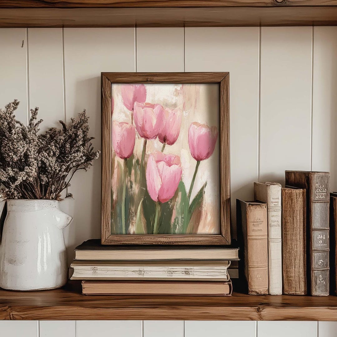 Pink Tulips Print Vintage Flower Wall Art | Cottage Spring Decor ...