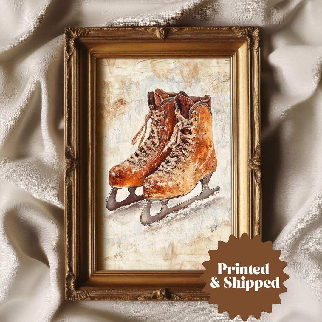 Ice Skates Rustic Christmas Print Vintage Style | Nostalgic Cottage ...