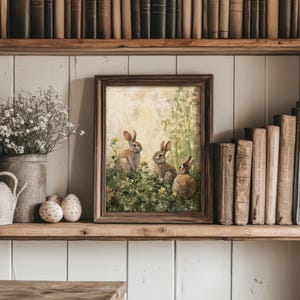 Muted Rabbits in Spring Print Vintage Style Bunny Wall Art | Cozy ...