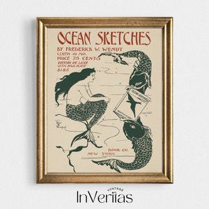 Vintage Mermaid Book Cover Art Print | Mythology Decor | PRINTED AND ...