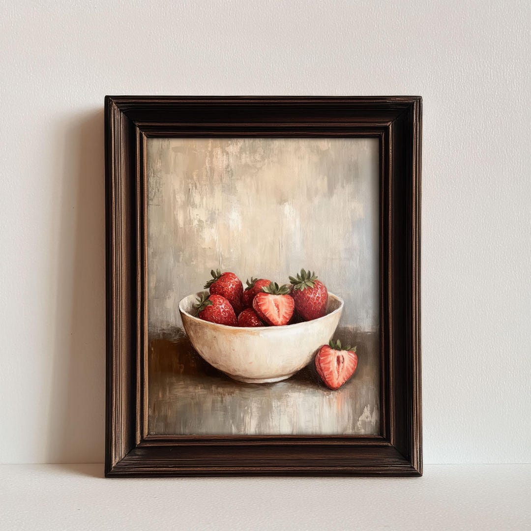 Muted Strawberry Print Vintage Kitchen Wall Art | Moody Cottage Kitchen ...