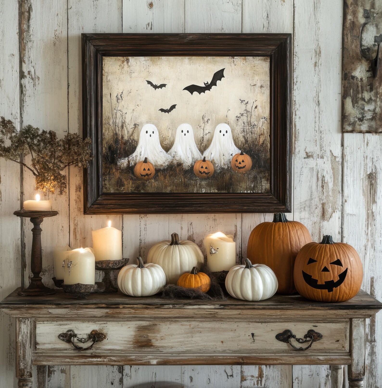 Rustic Country Ghost Print Ghosts Pumpkins Bats Vintage Style Art | Old ...