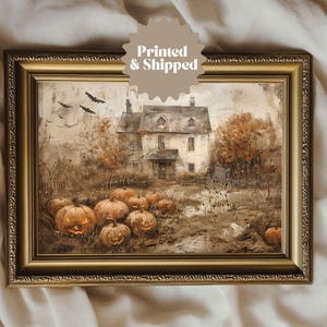 Halloween Farmhouse Spooky Pumpkin Patch Painting Vintage Wall Art ...