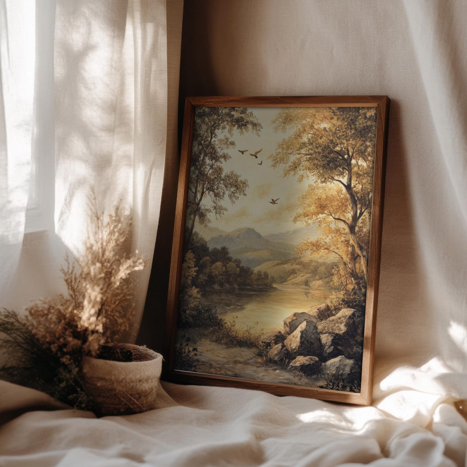 Muted Sepia Autumn Landscape Print Vintage Style Wall Art | Rustic Old ...