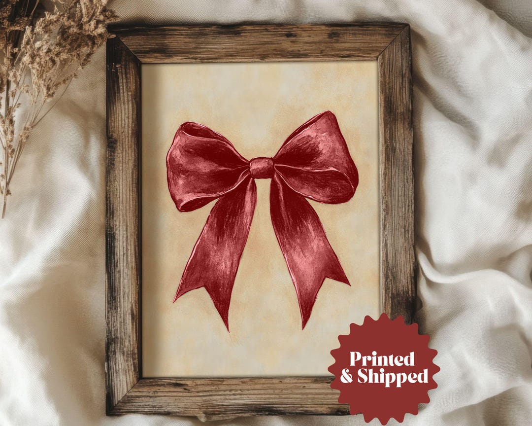 Red Christmas Bow Print | Rustic Cottage Winter and Christmas Decor ...