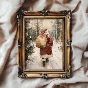Santa Claus in Winter Forest Print Vintage Style Painting | Cozy ...