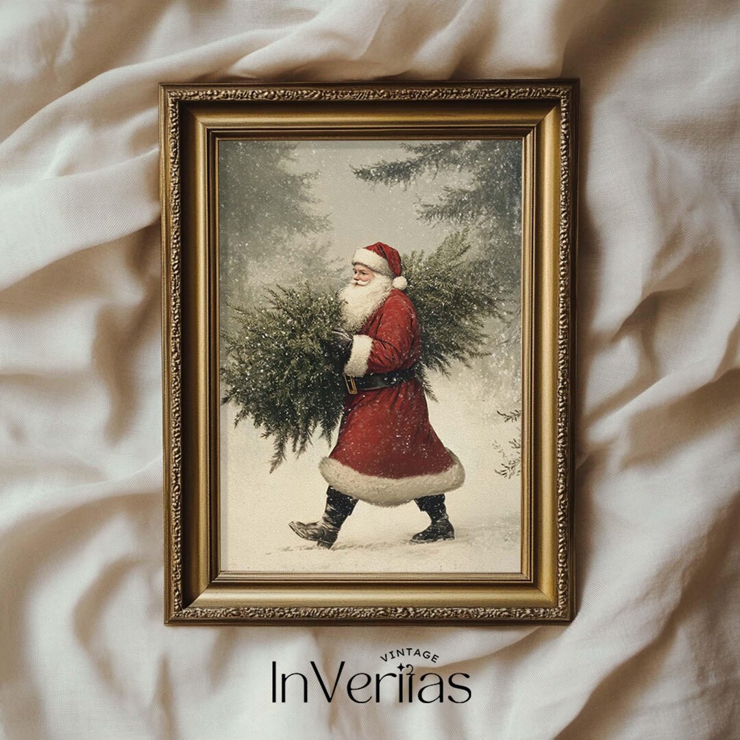 Santa Claus Christmas Tree Print Nostalgic | Cozy Cottage Christmas ...