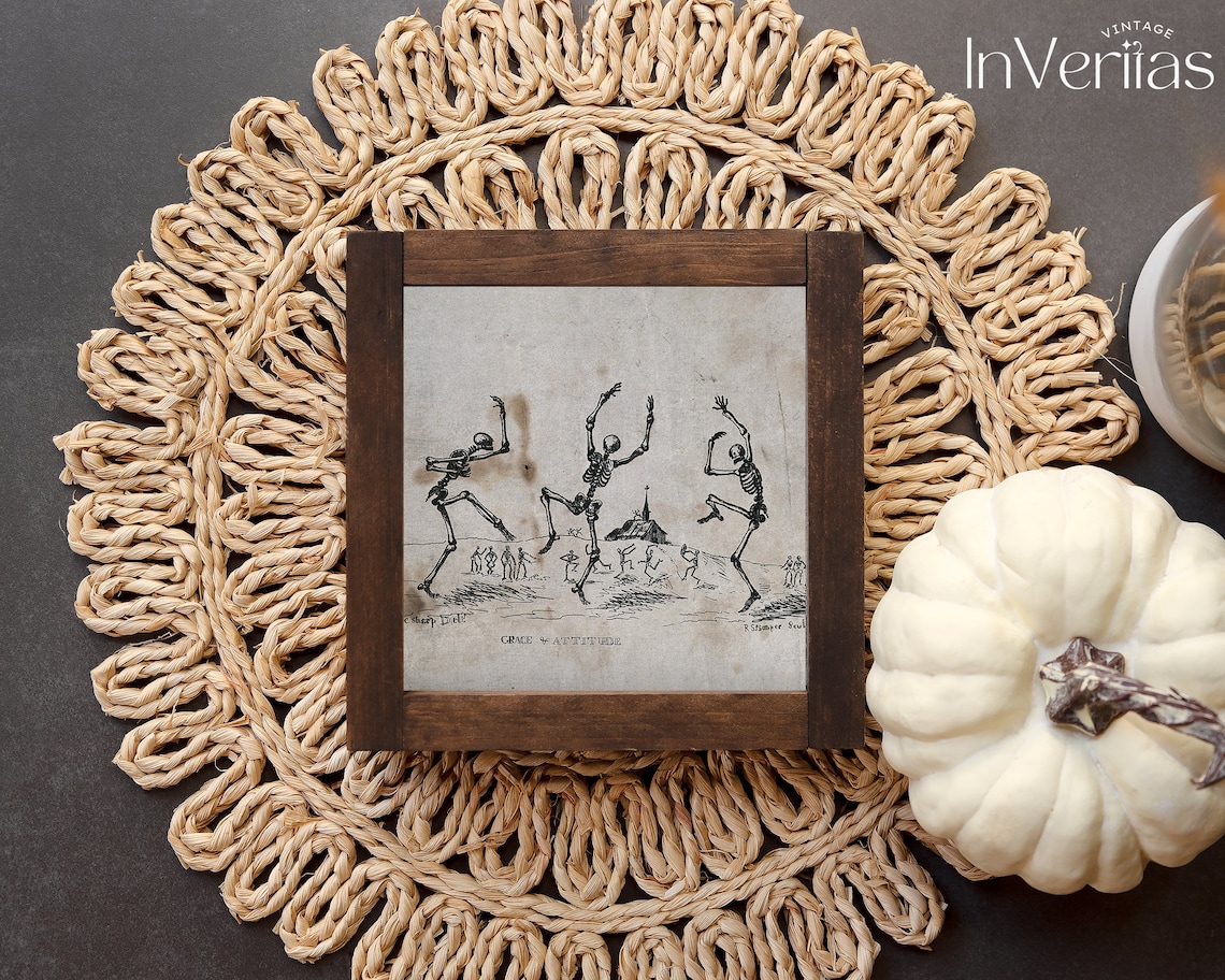 Vintage Dancing Skeletons Print Creepy Halloween Art - Etsy