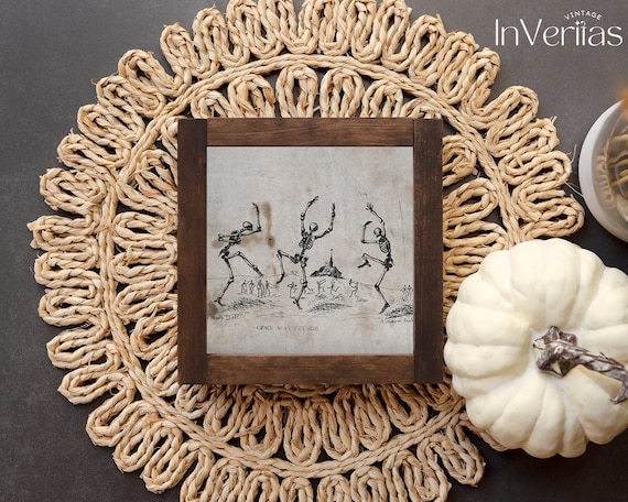 Vintage Dancing Skeletons Print Creepy Halloween Art - Etsy