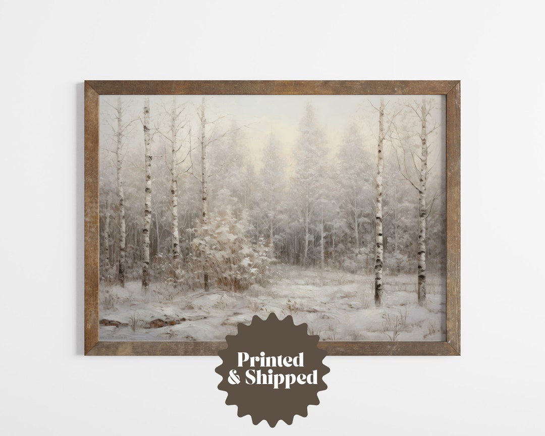 Neutral Winter Landscape Vintage Painting | Winter Cottage Decor ...