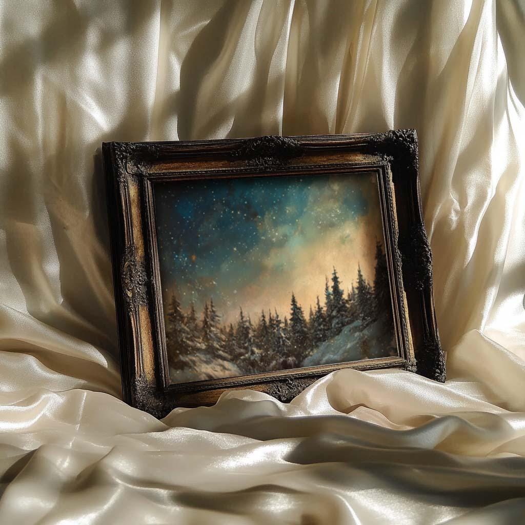 Dark Starry Winter Night Print | Moody Cottage Decor | PRINTABLE | No ...