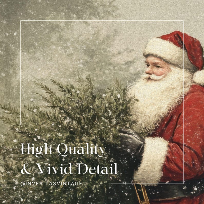 Santa Claus Christmas Tree Print Nostalgic | Cozy Cottage Christmas ...