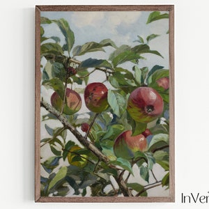 Vintage Apple Tree Painting | Rustic Kitchen Wall Art | Farmhouse Decor ...