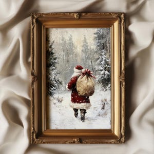 Santa Claus in Snowy Forest Print Vintage Style Painting | Country ...