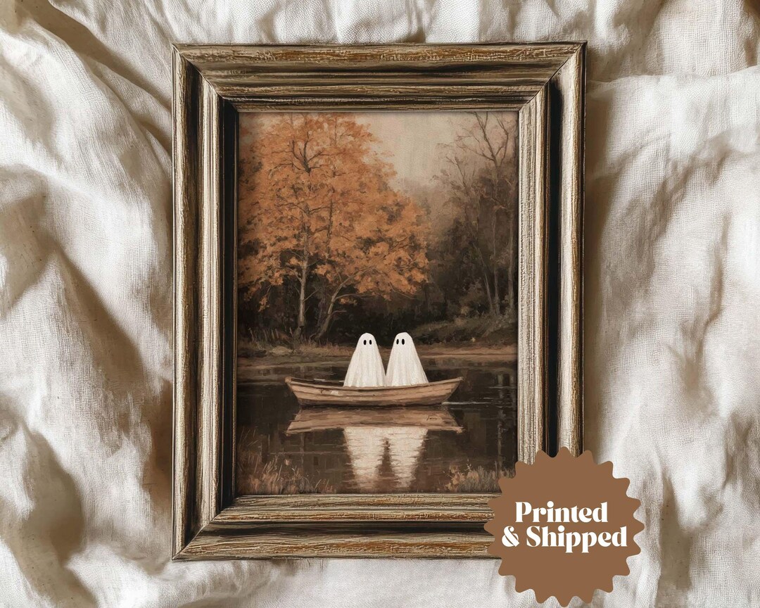 Moody Ghost Boat Print Halloween Wall Art | Warm Muted Vintage Cottage ...