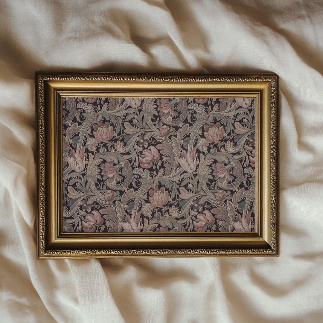 Vintage Muted Textile Wall Art | Antique Floral Tapestry Print ...