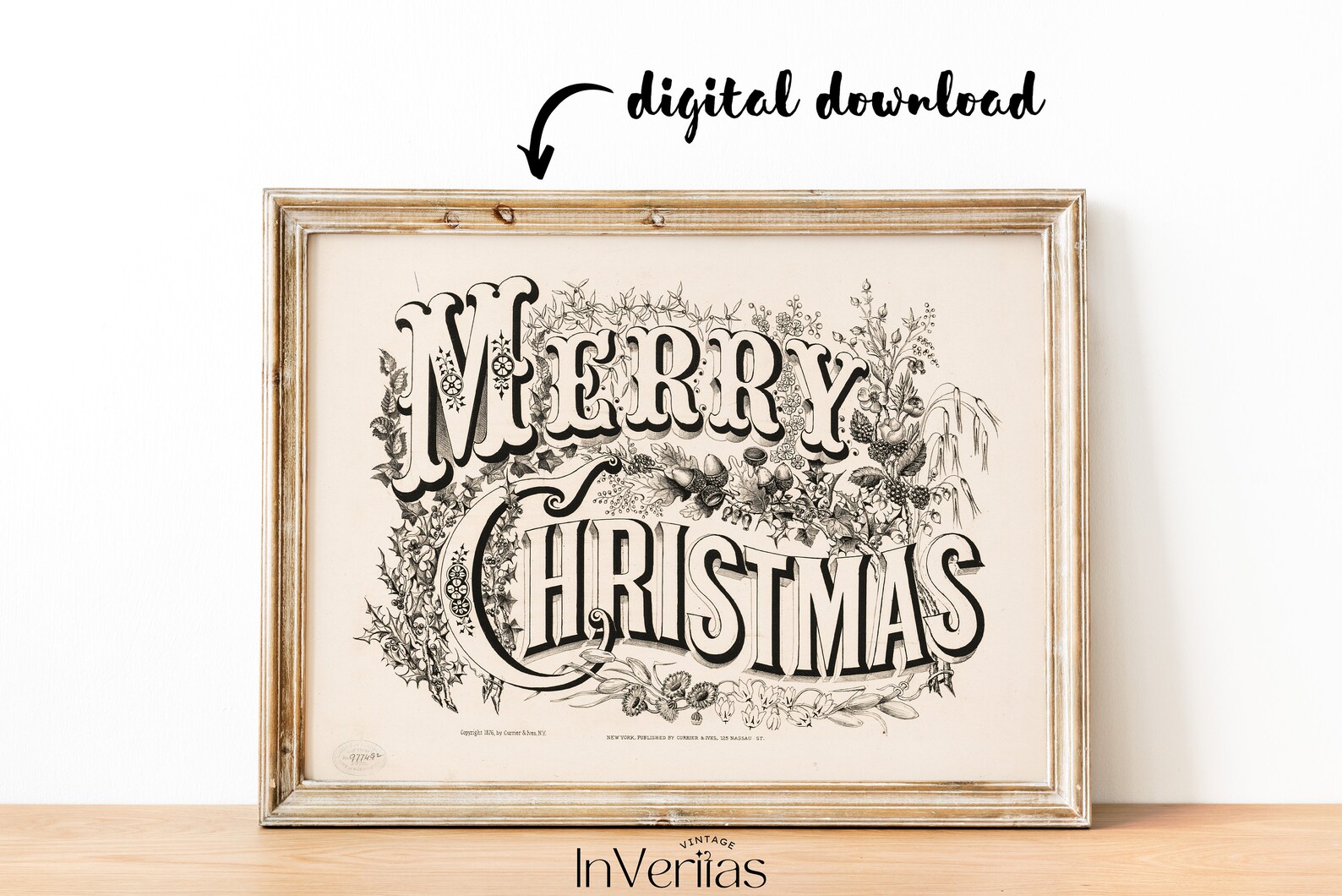 Merry Christmas Vintage Typography Print | Traditional Christmas Decor ...