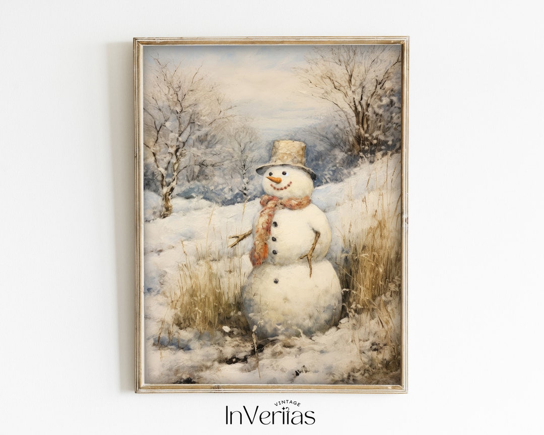 Vintage Snowman Painting | Cozy Cottage Winter Decor | PRINTABLE | No ...