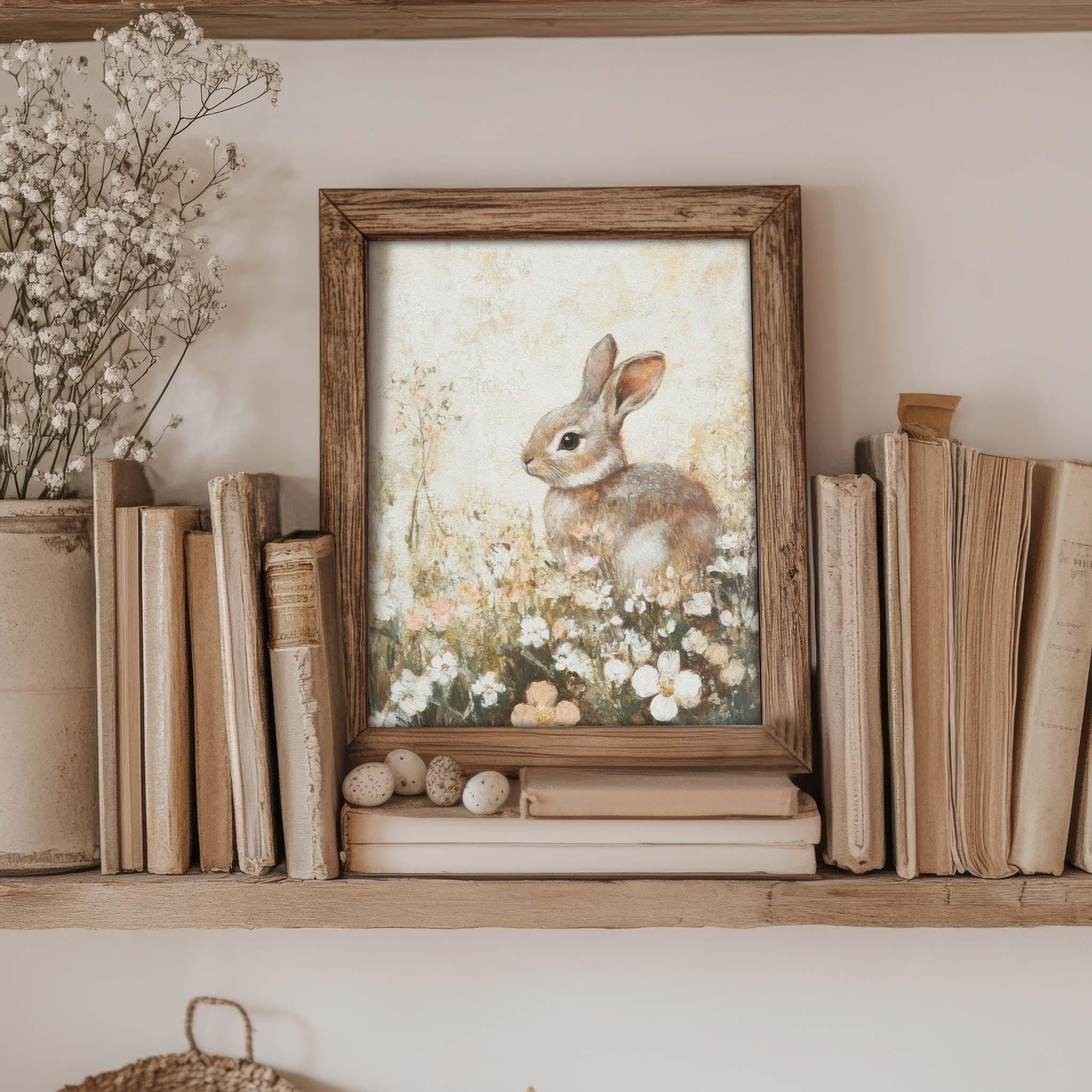 Little Rabbit Muted Print Soft Color Vintage Bunny Wall Art | Cottage ...