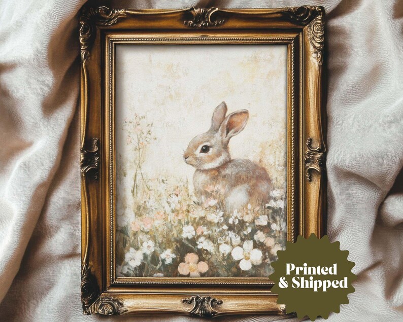 Little Rabbit Muted Print Soft Color Vintage Bunny Wall Art | Cottage ...