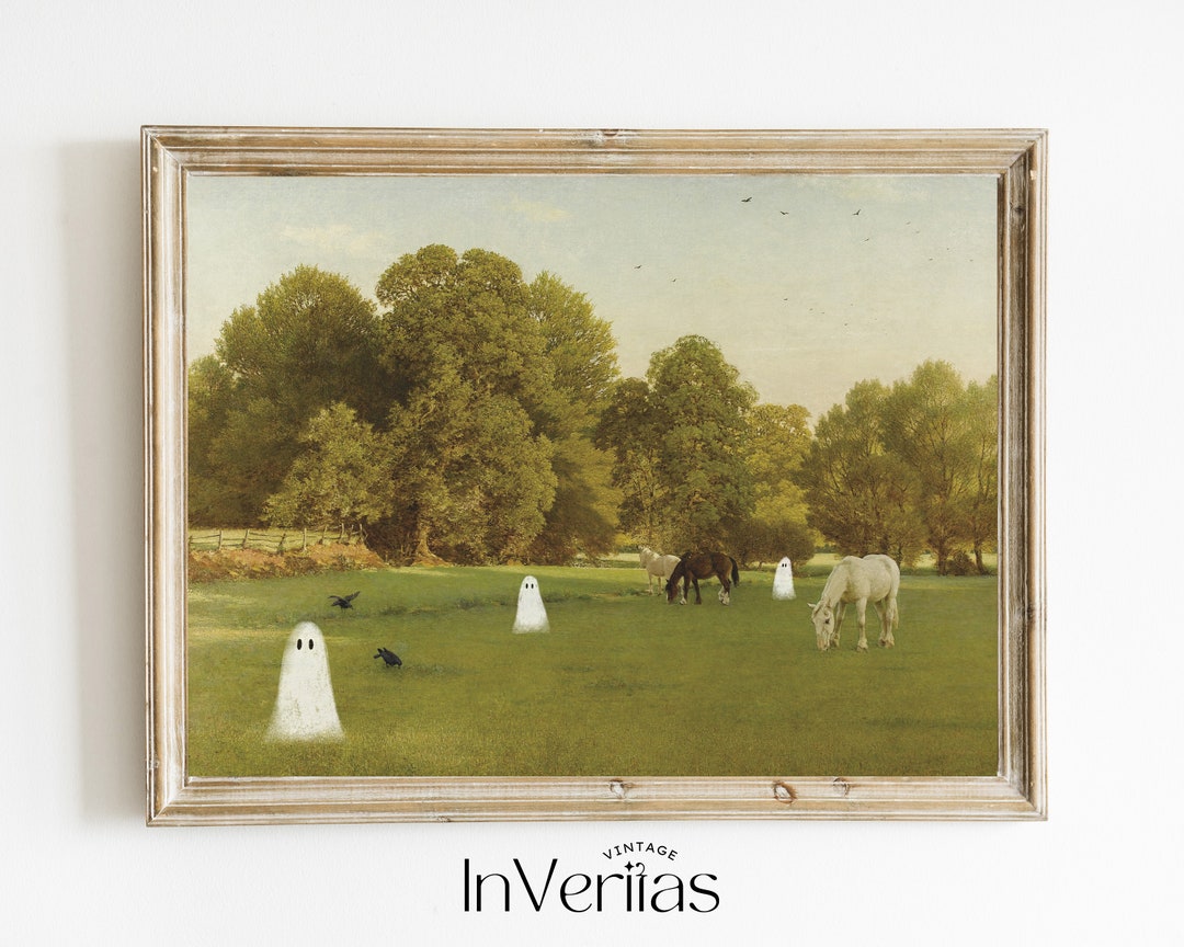 Ghosts in English Countryside Vintage Painting | Country Halloween ...