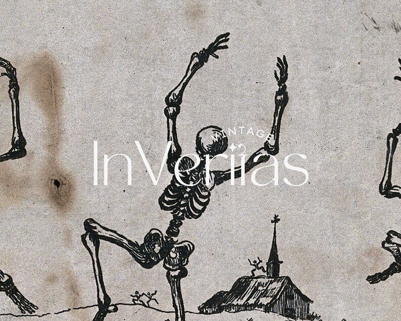 Vintage Dancing Skeletons Print Creepy Halloween Art - Etsy