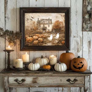 Cute Ghosts Haunted Halloween Farmhouse | Spooky Pumpkin Patch Painting ...