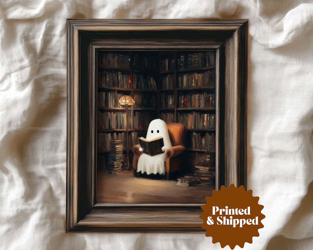 Book Ghost Print Ghost in Library Wall Art Vintage Style | Whimsical ...