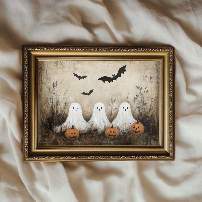 Rustic Country Ghost Print Ghosts Pumpkins Bats Vintage Style Art | Old ...