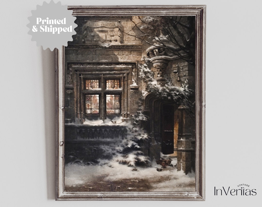 Cozy Christmas Morning Vintage Painting | Moody Farmhouse Winter Decor ...