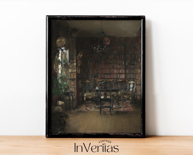 Vintage Victorian Library Painting | Dark Academia Decor | PRINTABLE ...