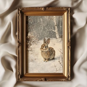 Muted Winter Rabbit Wall Art Print Vintage Style Painting | Cozy ...